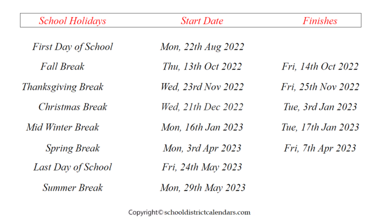 Davis School District Calendar 2022-2023 With Holidays in PDF