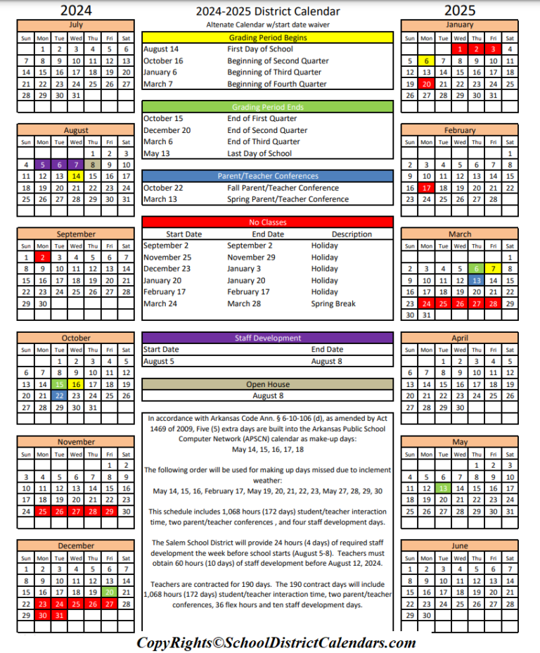 Salem Keizer School District 2024-2025 Calendar With Holiday