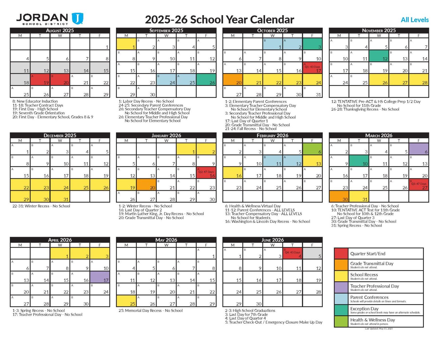 Jordan School District Calendar 2025 2026 School District Calendars Jordan School District Calendar 2025 2026 School District Calendars